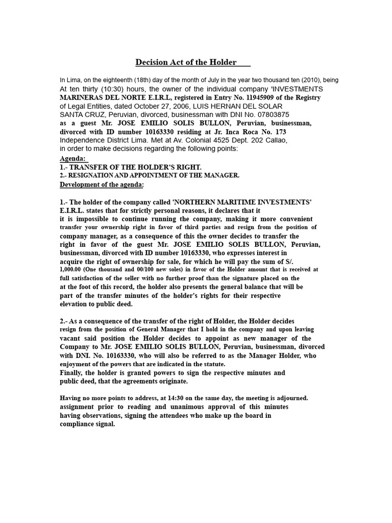 Decision Record of The Holder | PDF | Equity (Finance) | Business Economics