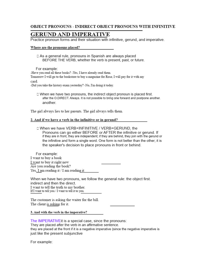 PRONOUNS WITH GERUND IMPERATIVE INFINITIVE | PDF | Verb | Syntax