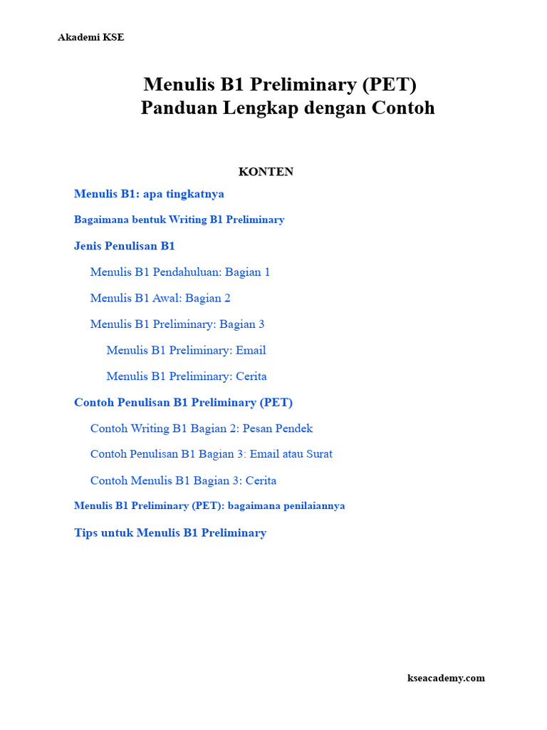 Panduan Menulis B1 Preliminary (PET) | PDF