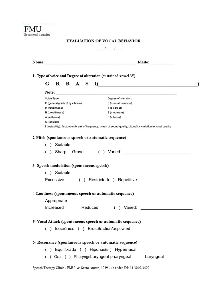 Vocal Behavior Evaluation Form | PDF | Speech | Phonetics