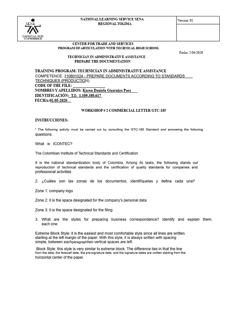 WORKSHOP # 2 COMMERCIAL LETTER GTC-185.pdf | PDF | Paragraph