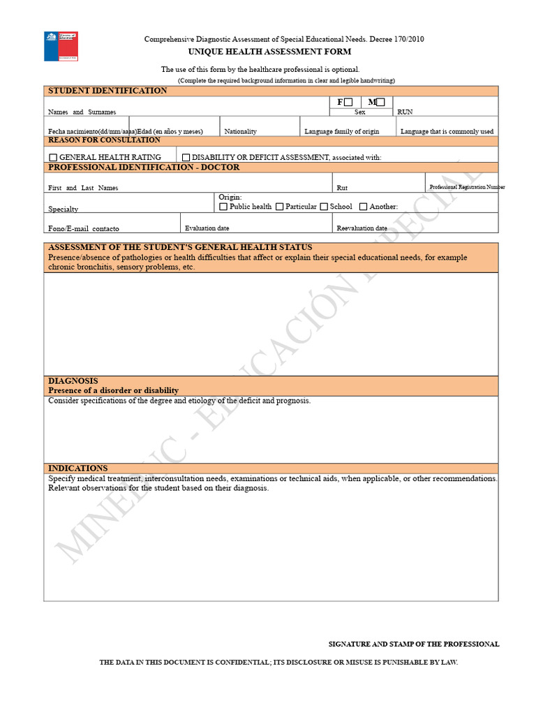 Unique Health Assessment Form 2010 | PDF