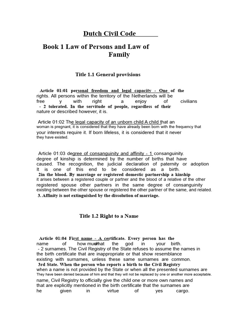 Dutch Civil Code BOOK 1 | PDF | Birth Certificate | Legal Guardian