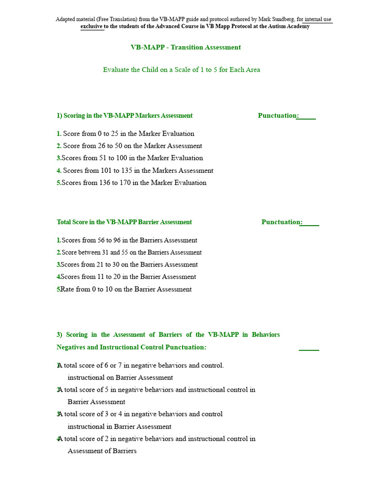 VB-MAPP Transition Assessment Guide | PDF | Reinforcement ...