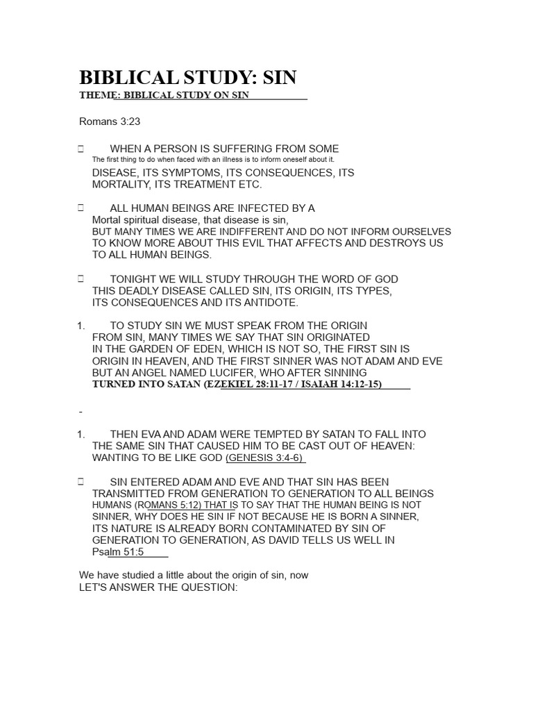BIBLE STUDY TOPIC THE SIN.docx | PDF | Sin | Satan
