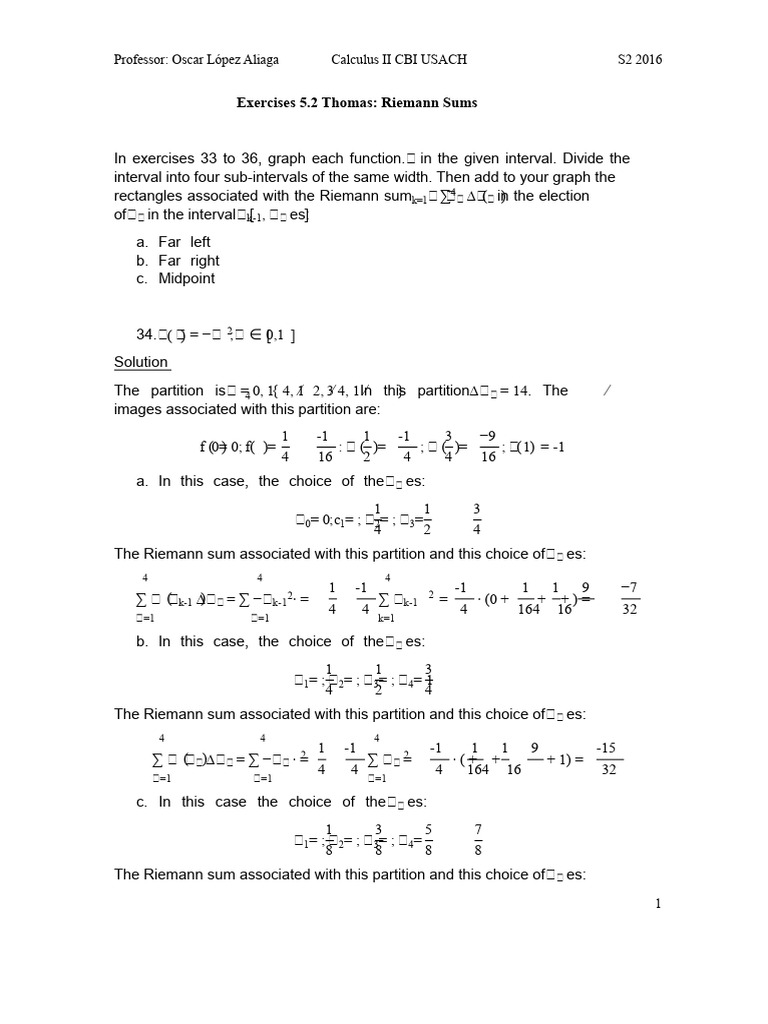 Exercises_5.2_Riemann_Sums (1) | PDF | Integral | Mathematical Objects