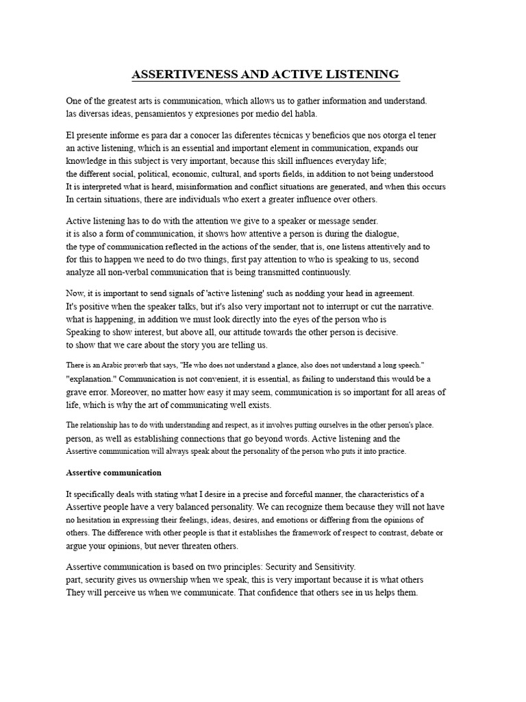 Assertiveness and Active Listening | PDF | Communication | Empathy