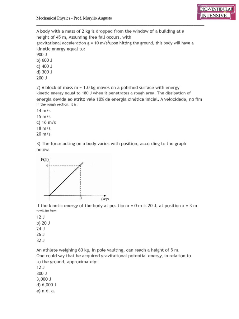 List of Mechanical Energy Exercises | PDF