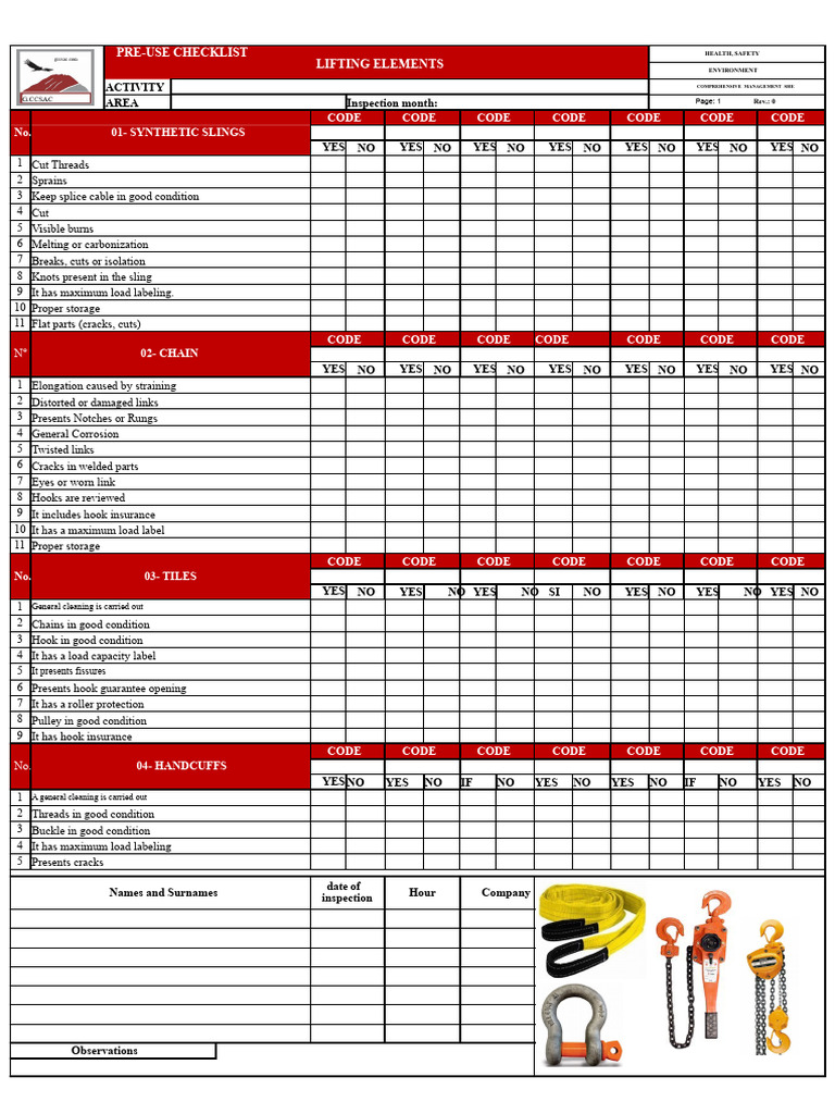 Lifting Elements Checklist | PDF