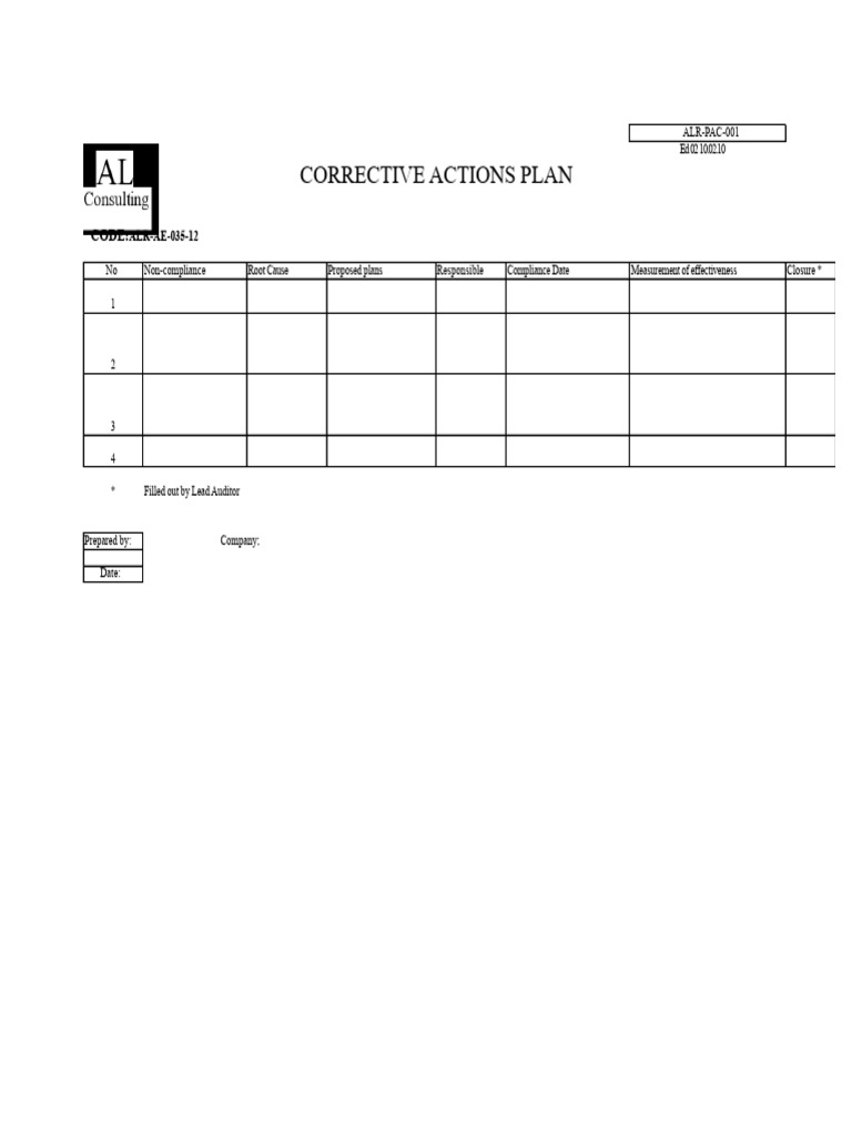 Example Corrective Action Plan Format | PDF