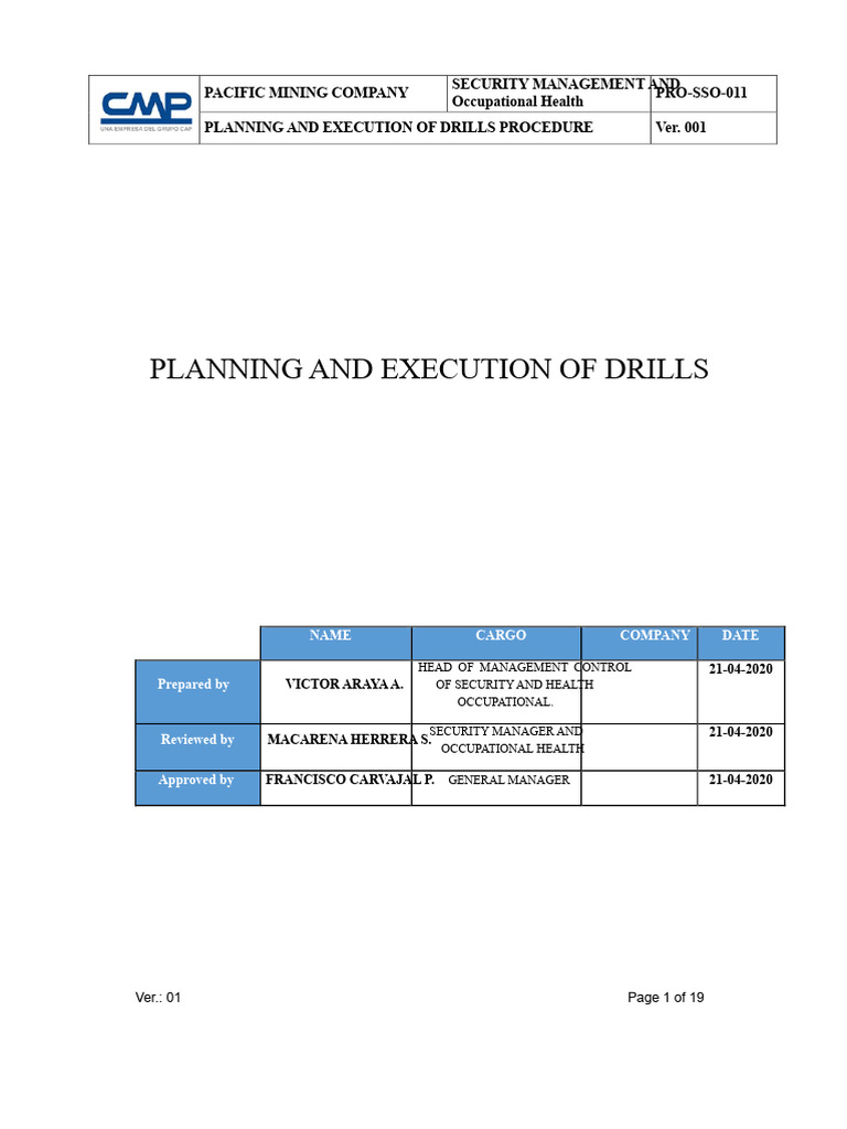 Procedure for Planning and Execution of Drills | PDF | Simulation ...