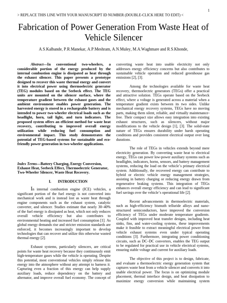 Waste Heat Power Generation in Vehicles | PDF