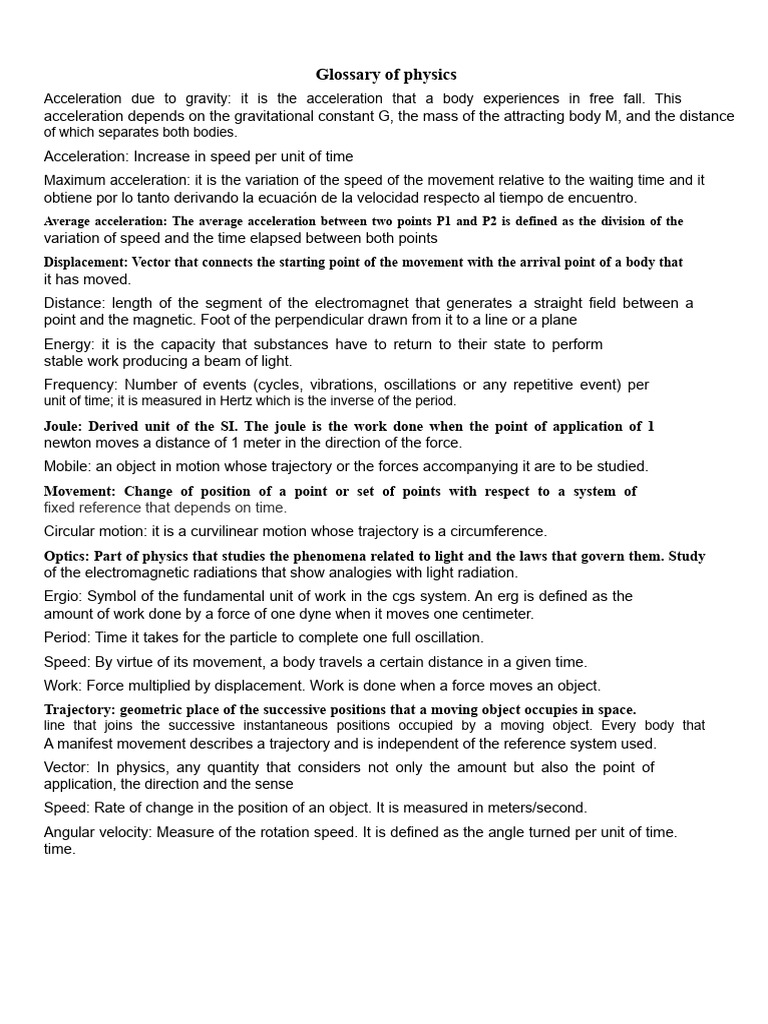 Physics Terms Glossary Explained | PDF | Acceleration | Force
