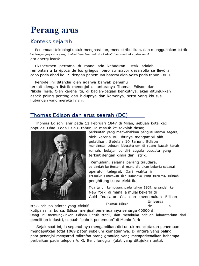 Persaingan Edison vs Tesla: Arus DC vs AC | PDF