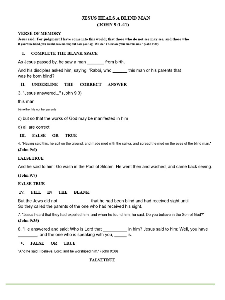 Jesus Heals a Blind Man: John 9 Insights | PDF