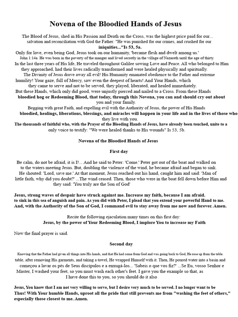 Novena of the Bloodied Hands of Jesus | PDF | Jesus | Divine Grace