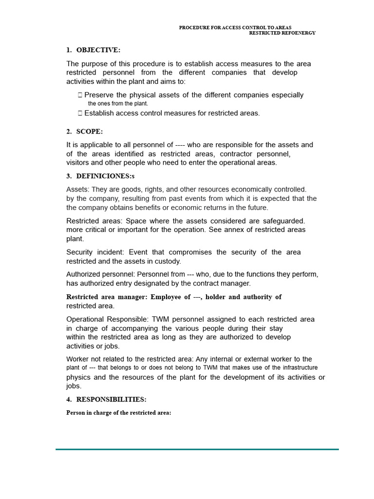 Access Control Procedure for Restricted Areas | PDF | Access Control