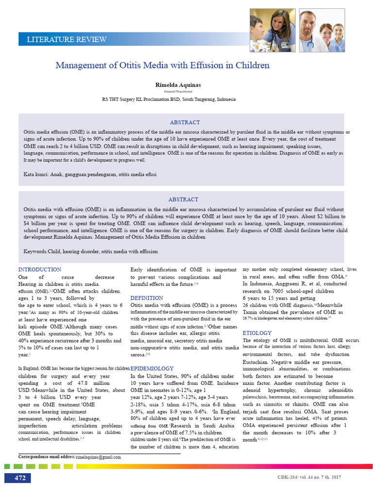Management of Otitis Media With Effusion in Children | PDF | Auditory ...
