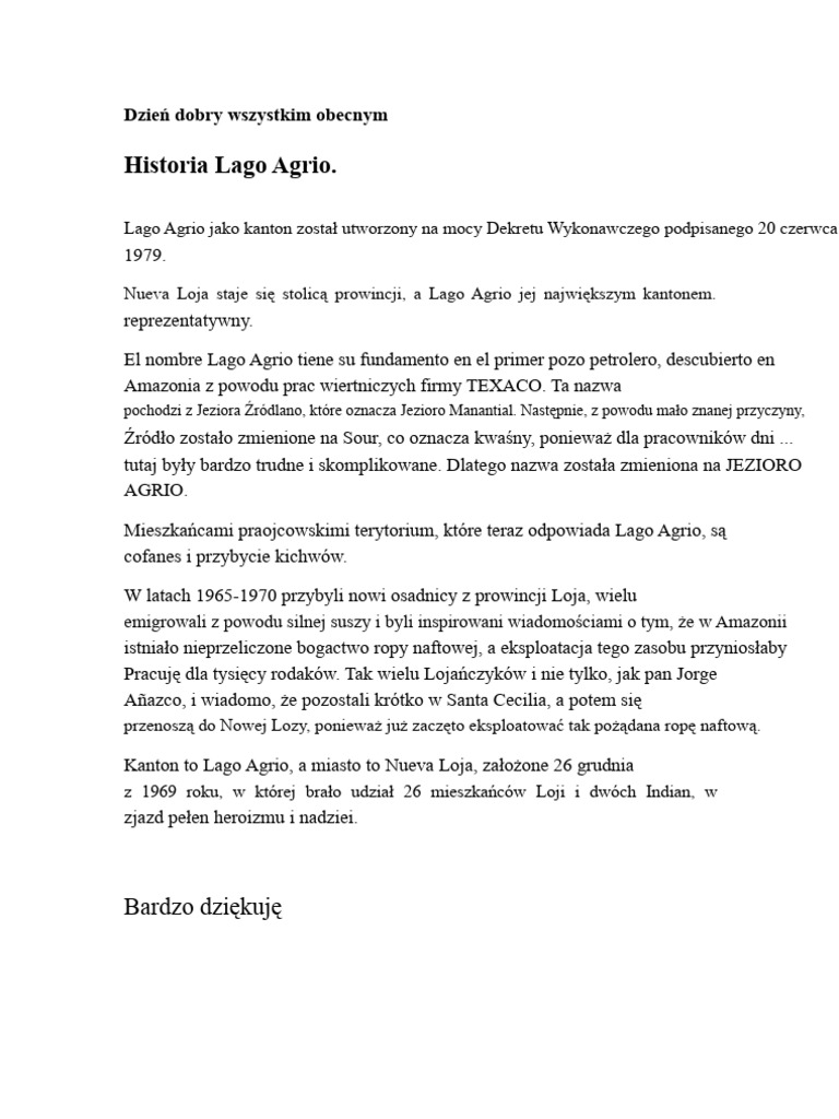 Historia Lago Agrio | PDF