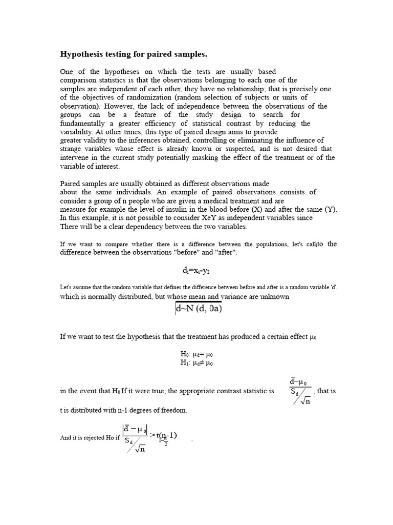 Hypothesis Testing for Paired Samples | PDF | Statistics | Research Methods