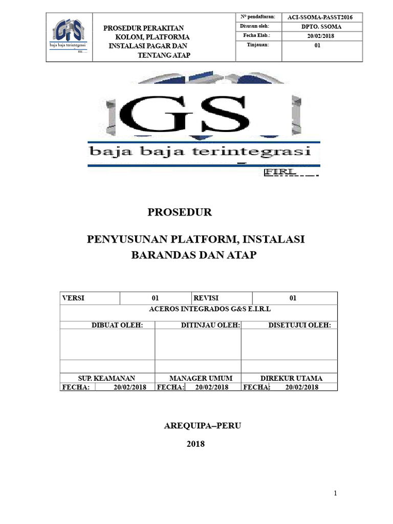 Prosedur Pemasangan Platform dan Atap | PDF