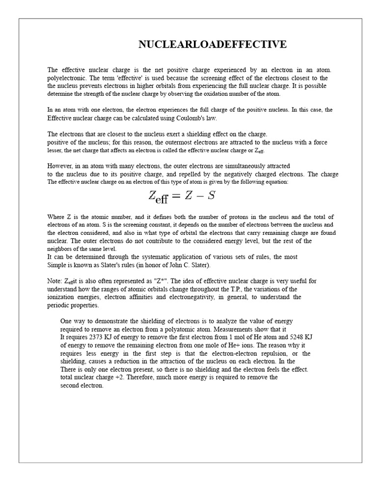 Effective Nuclear Charge | PDF | Atomic Nucleus | Atomic Orbital