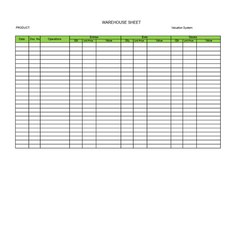 Warehouse Inventory Valuation Sheet | PDF