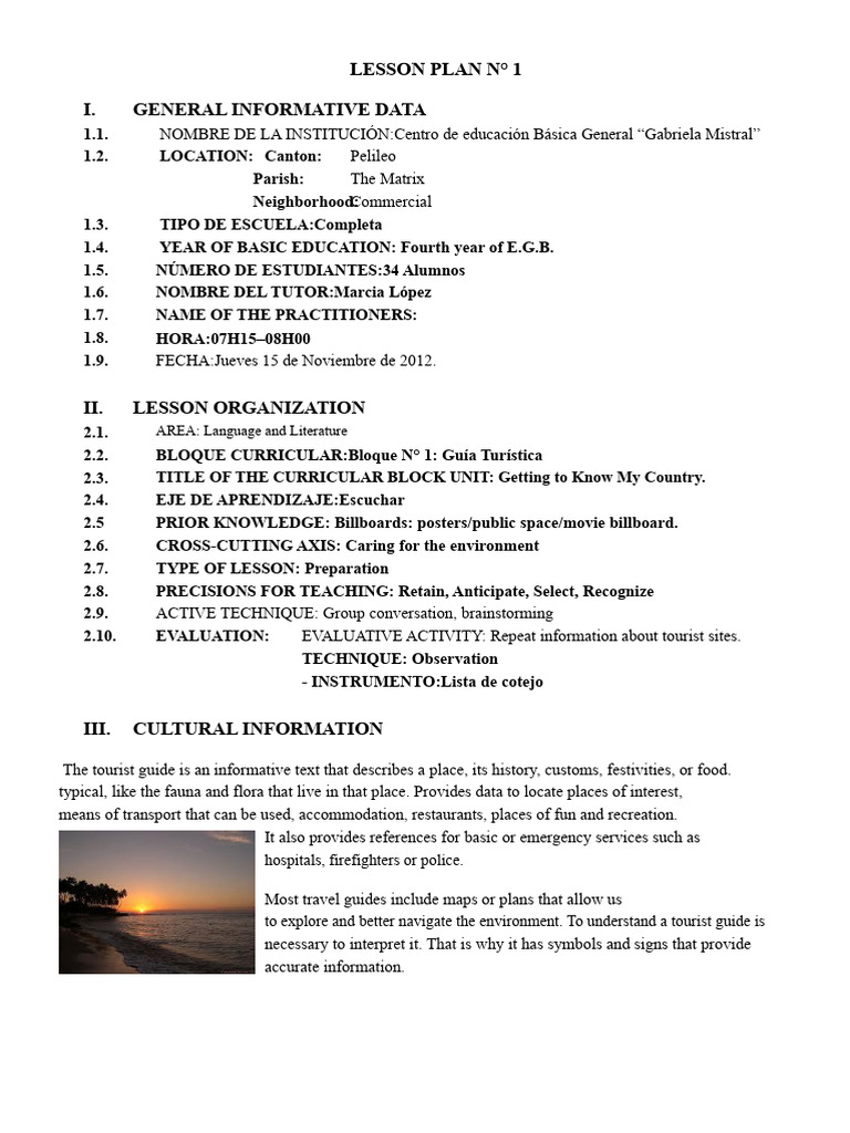 Fourth Grade Lesson Plan: Tourist Guides | PDF | Human Communication ...