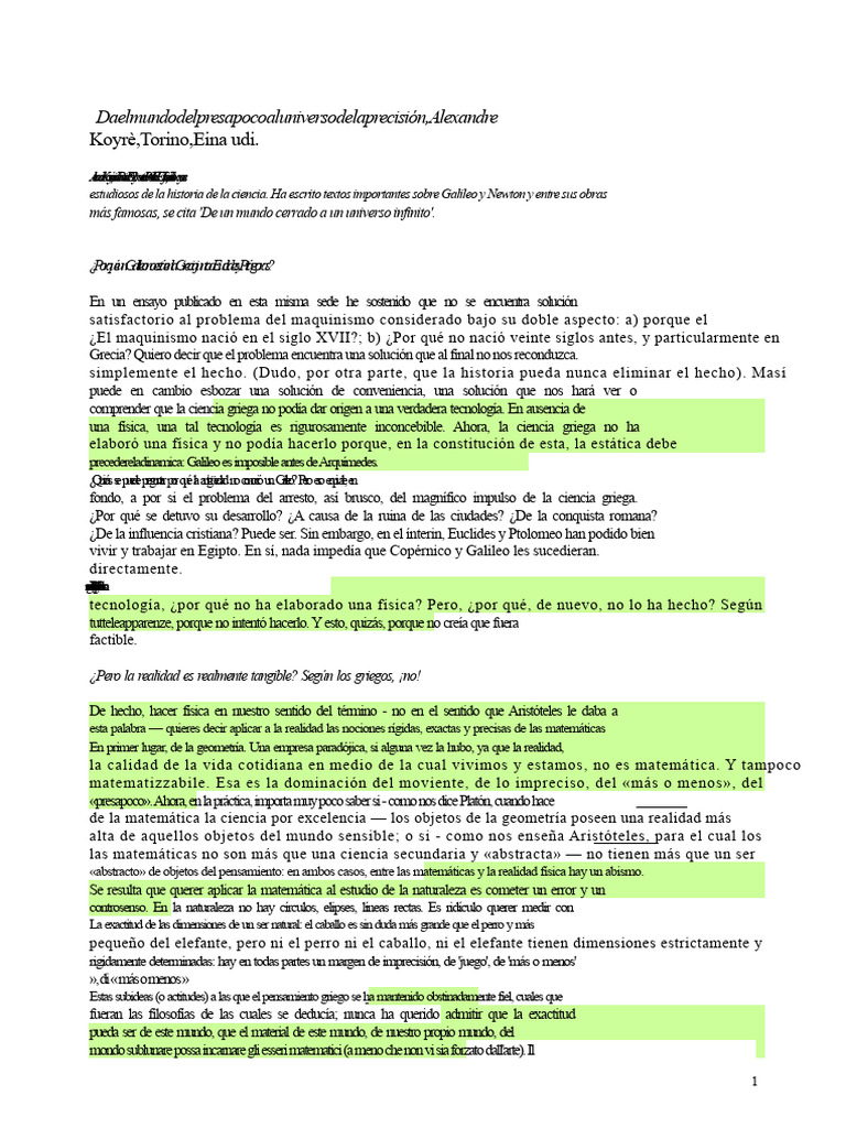 Koirè, Del Mundo de Lo Aproximado Al Universo de La Precisión | PDF ...