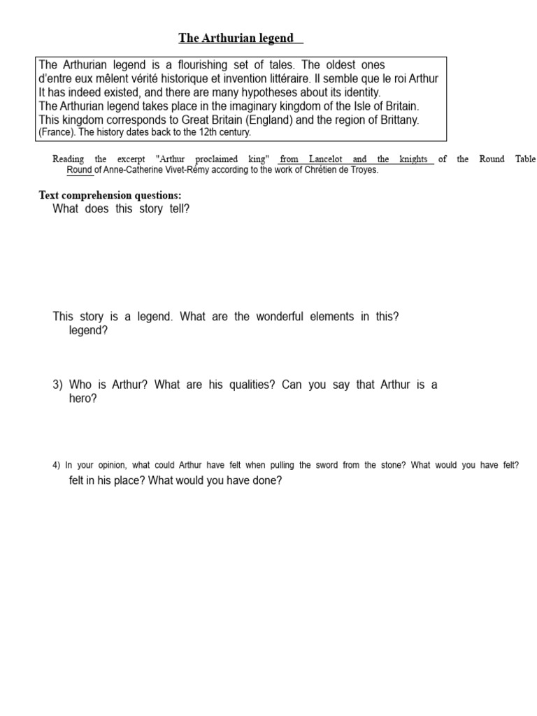 The-Arthurian-Legend-Student-Worksheet-Copy | PDF | Lancelot | Gawain