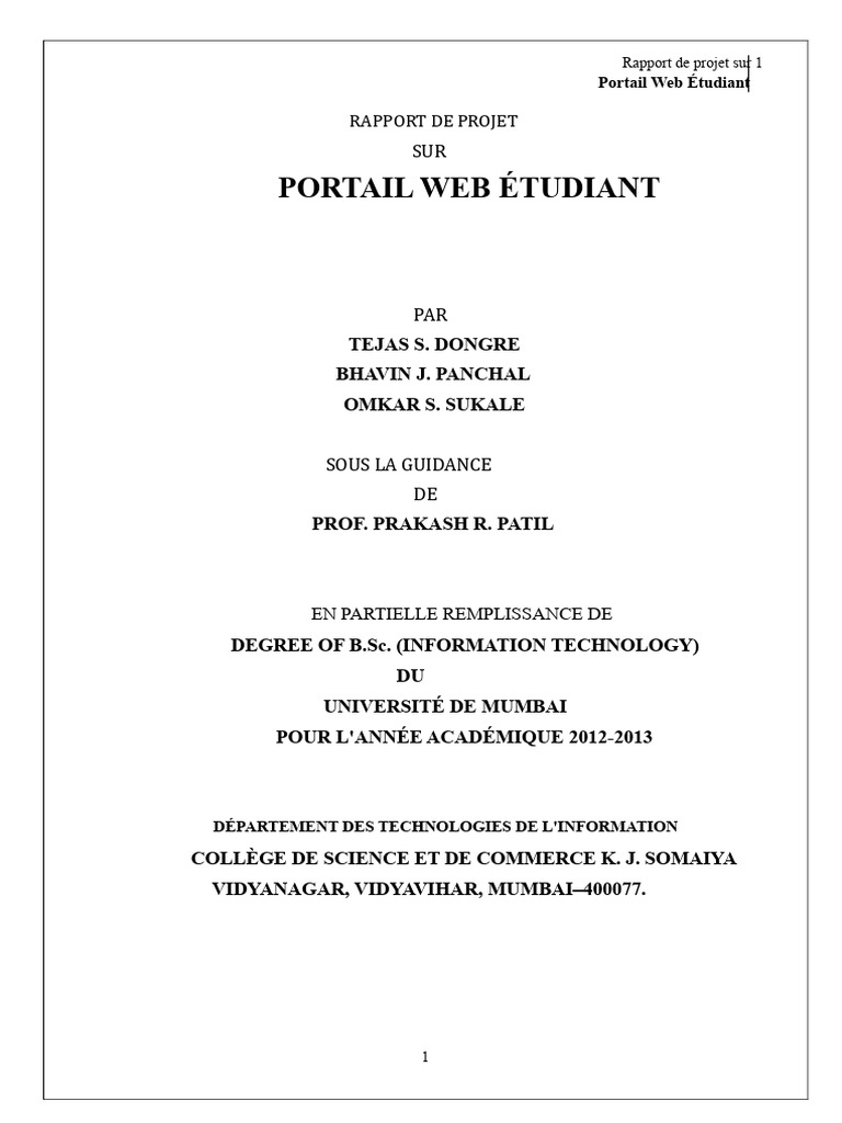 Rapport sur le Portail Web Étudiant | PDF | Microsoft SQL Server ...