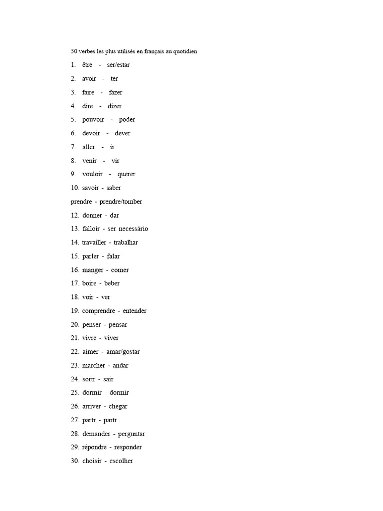 50 Verbes Les Plus Utilisés en Français Au Quotidien | PDF