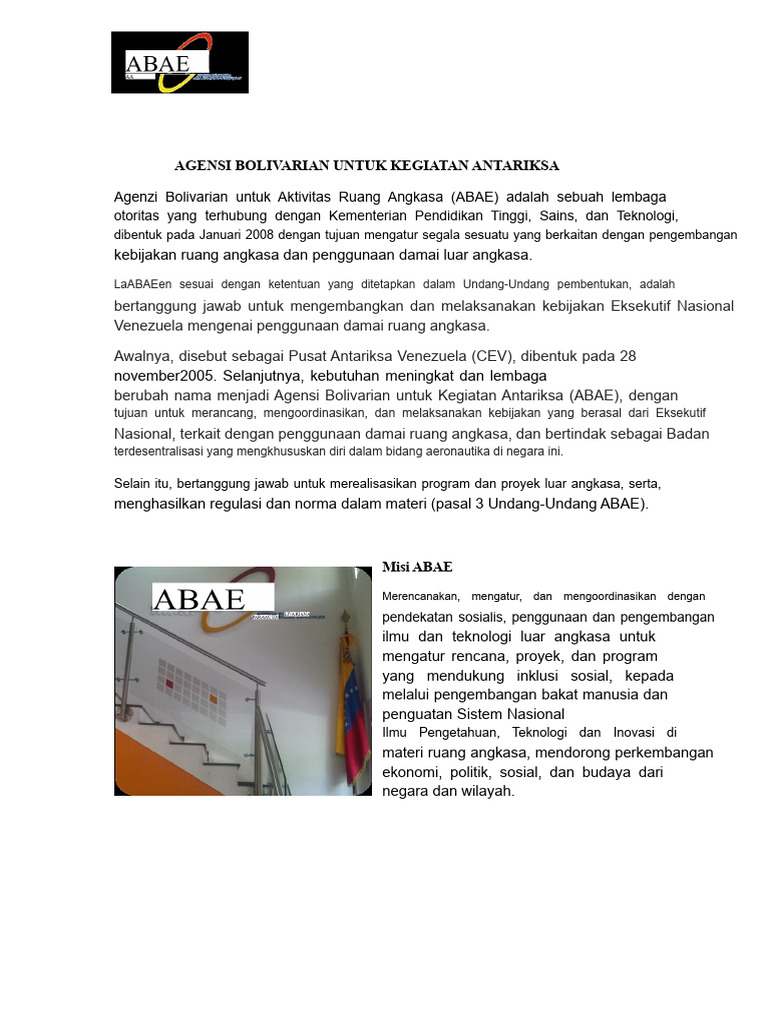 Agensi Bolivarian untuk Kegiatan Antariksa | PDF