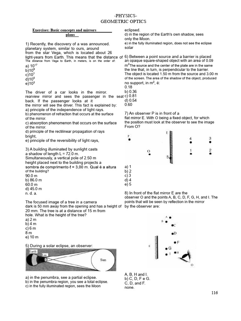 Exercises in Geometric Optics | PDF | Mirror | Reflection (Physics)