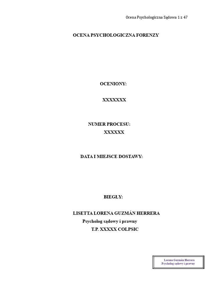 PSYCHOLOGICAL FORENSIC EXPERTISE EXAMPLE | PDF
