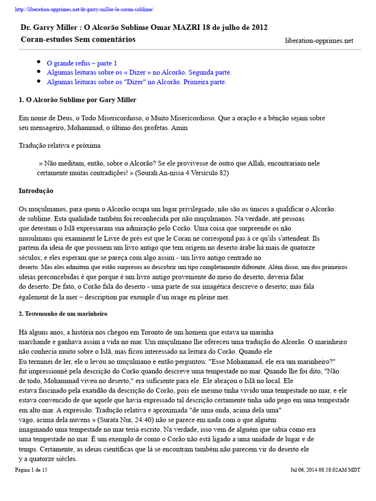 Alcorão Sublime: Perspectivas de Garry Miller | PDF | Islamismo | Alcorão