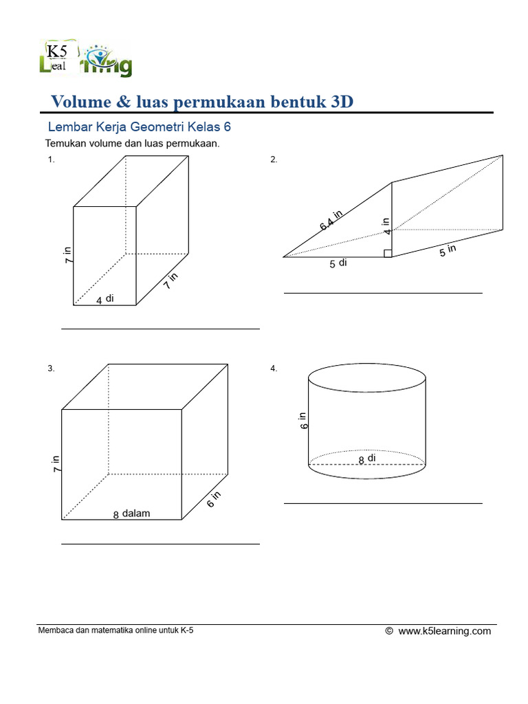 Kelas 6 Volume Luas Permukaan Bentuk 3D F | PDF