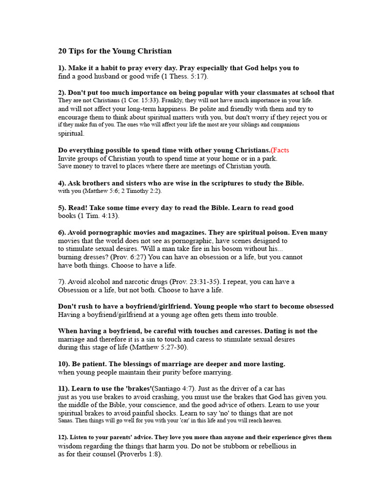 20 Essential Tips for Young Christians | PDF | Religious Belief And ...