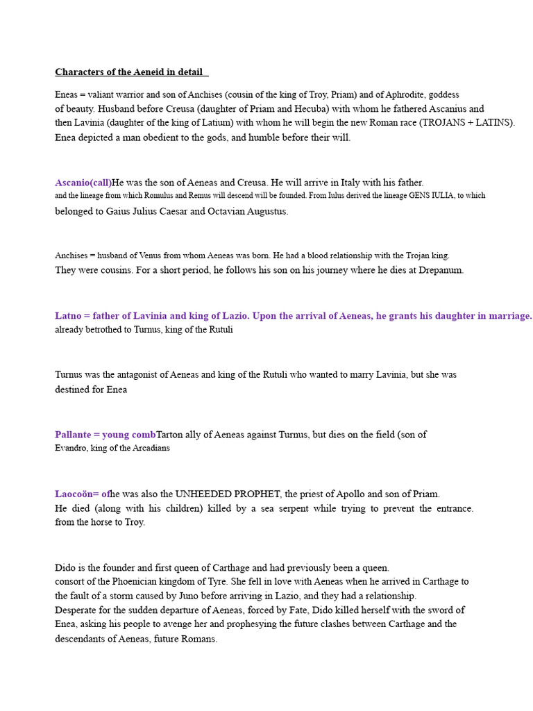 Characters of The Aeneid 2.0 | PDF | Aeneas | Aeneid