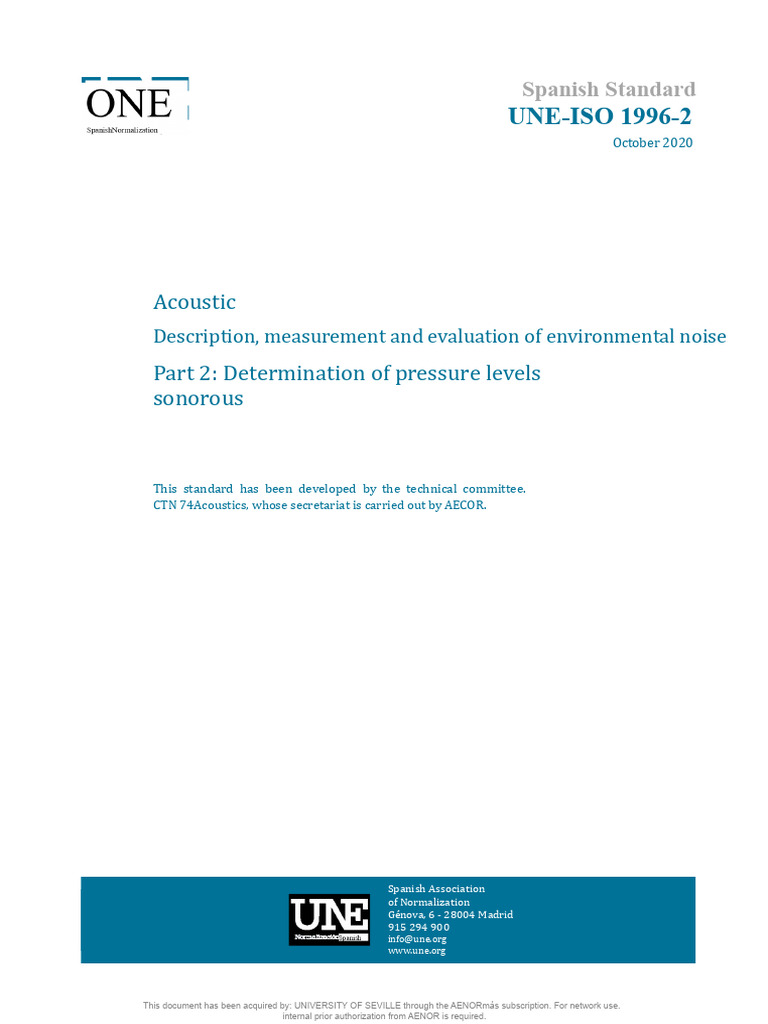 UNE-ISO 1996-2: Environmental Noise Measurement | PDF | Uncertainty ...