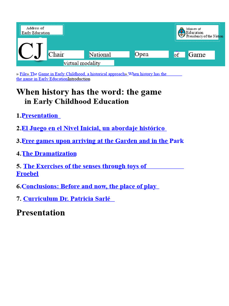 Sarlé, Patricia - The Game in Early Childhood Education. Chair | PDF ...