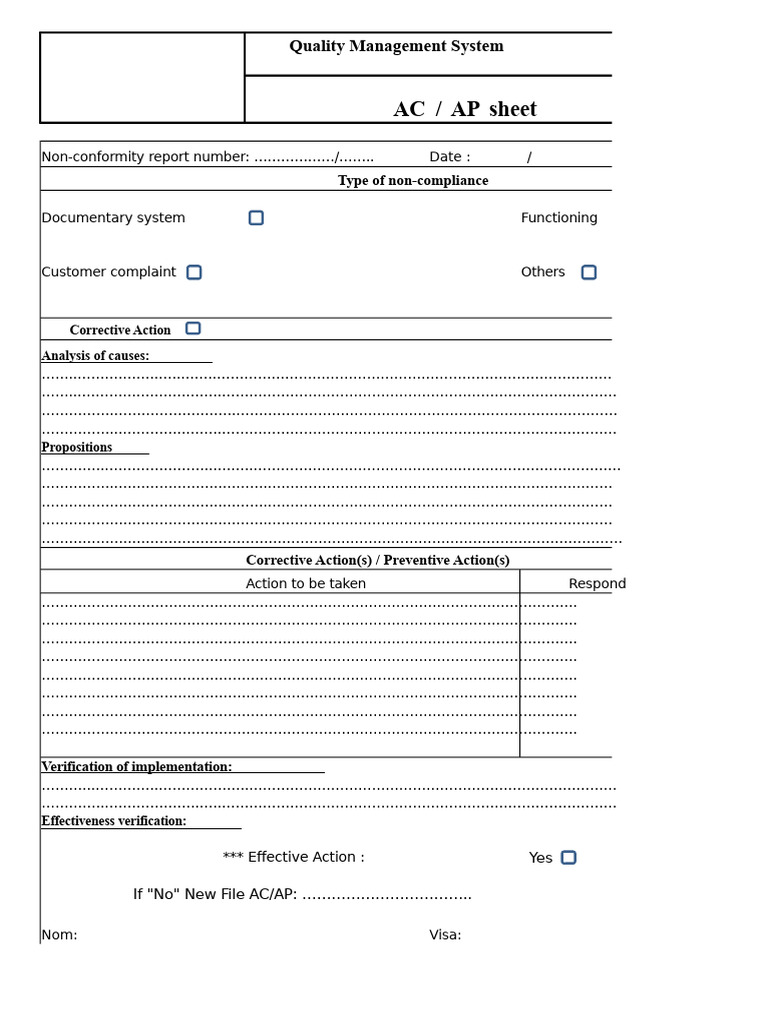Corrective and Preventive Action Sheet | PDF
