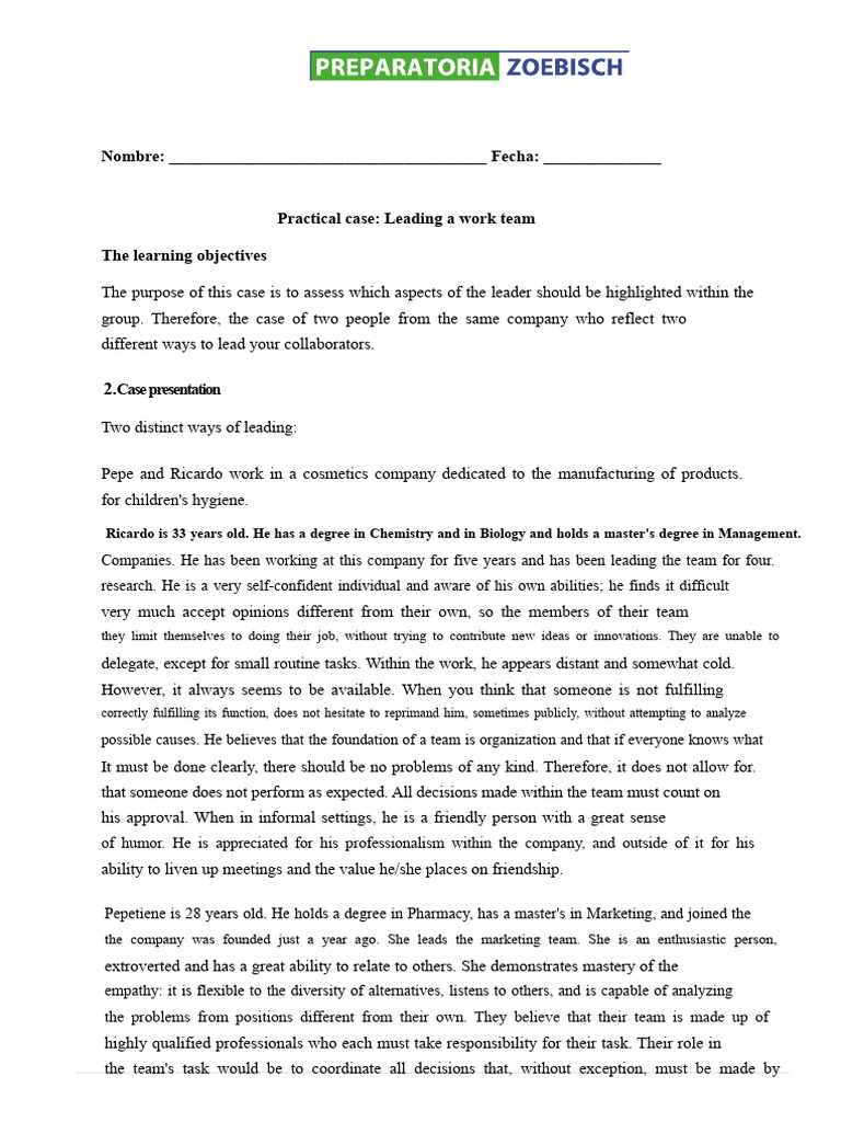 Practical case exercise in leadership | PDF | Leadership | Social ...