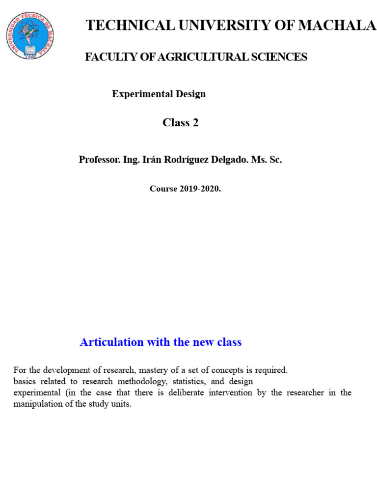 Class 2. Principles and basic requirements of Experimental Design | PDF ...