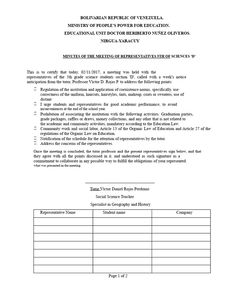 Minutes of the meeting of representatives | PDF