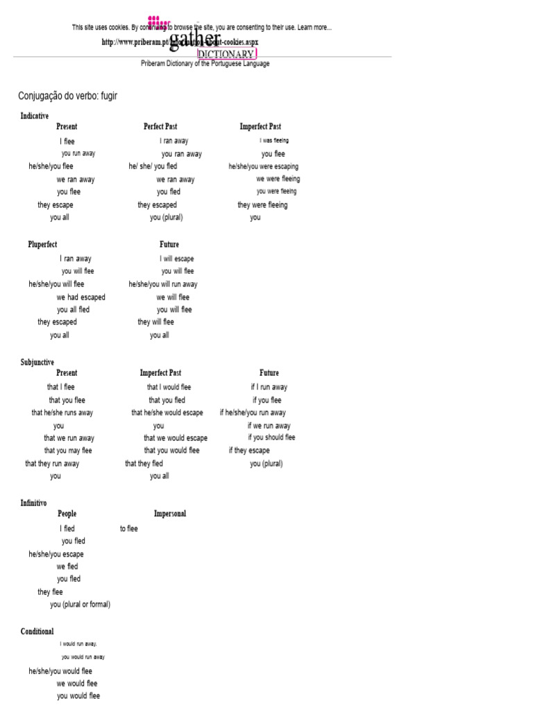 Conjugation of the verb to flee in the Priberam Dictionary.pdf | PDF ...