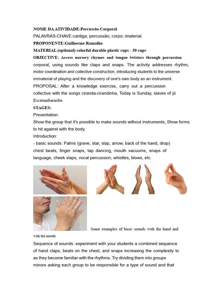 Activity - Body Percussion - Guilherme | PDF | Performing Arts | Musicology
