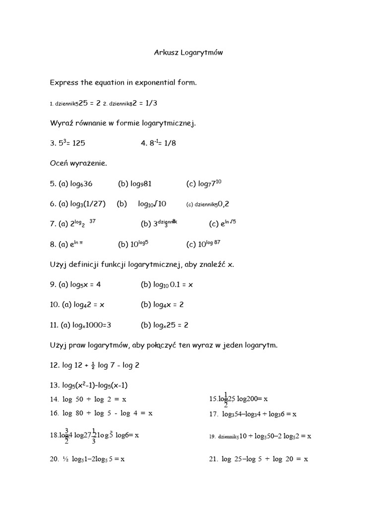 Logarytm Dpp dla Klasy 11 | PDF