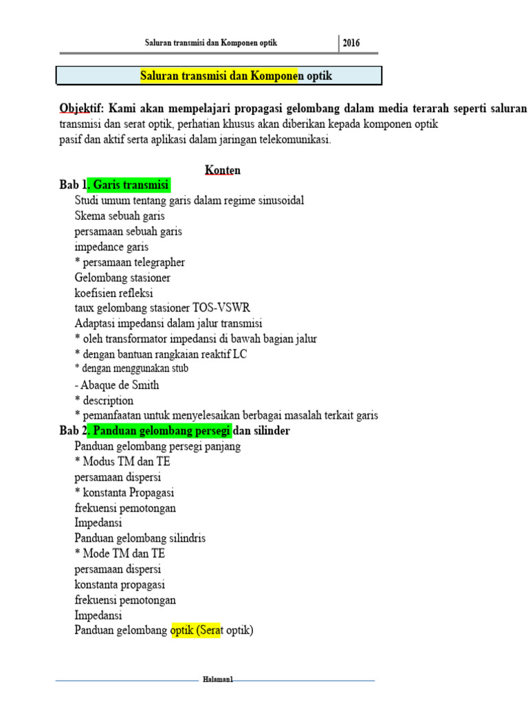 Saluran Transmisi & Komponen Optik | PDF