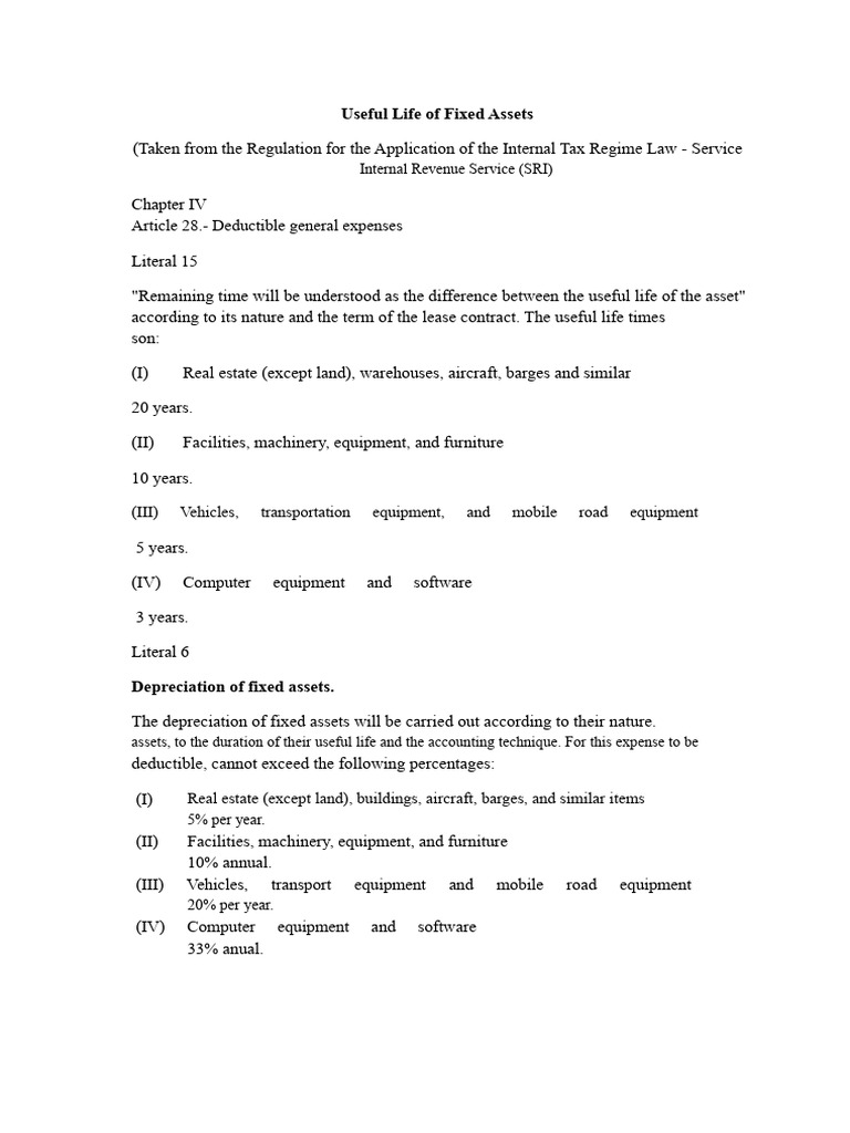 Useful Life of Fixed Assets | PDF